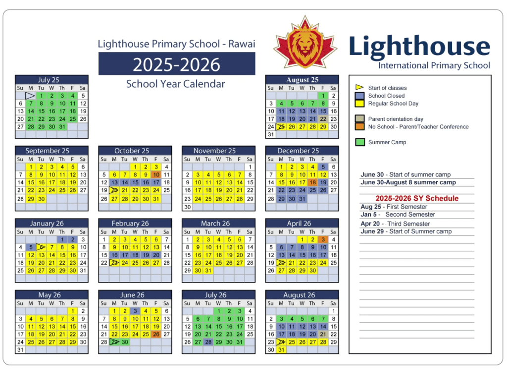 Academic Calendar | Lighthouse Secondary Primary Kindergarten
